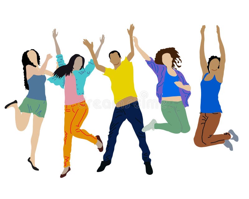 Vector Drawing of Joyful Young People. for Use in Design or Postcards ...