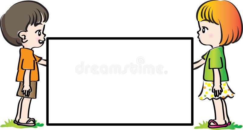 Vector Drawing Kids Holding Blank Card Stock Vector - Illustration of ...