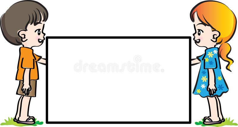 Vector Drawing Kids Holding Blank Card Stock Illustration ...