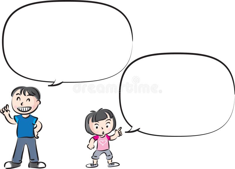 Vector Drawing Kids Talk with Speech Bubble Stock Illustration ...