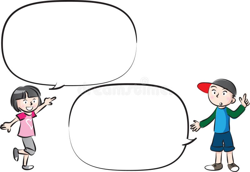 Vector Drawing Kids Talk with Speech Bubble Stock Illustration ...