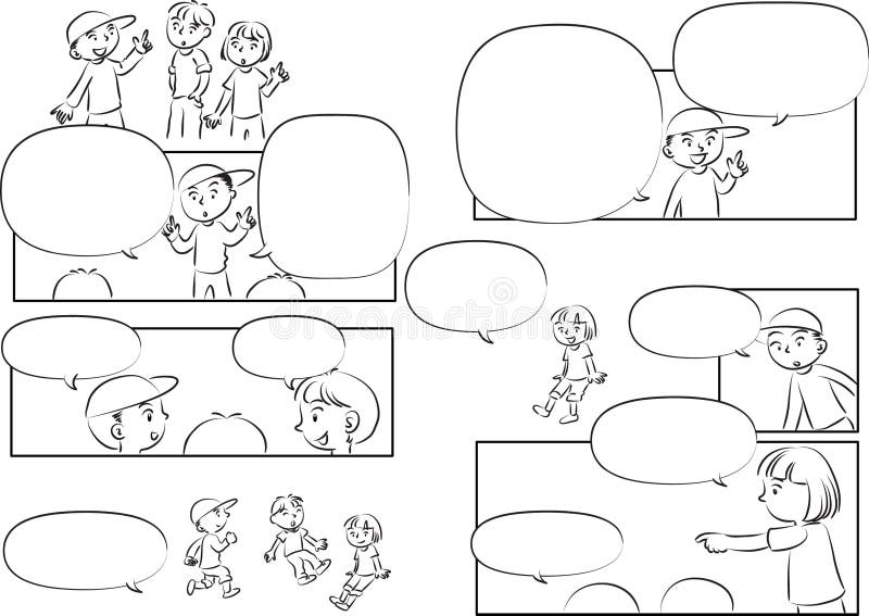 Vector Drawing Kids Talk with Speech Bubble Stock Illustration ...