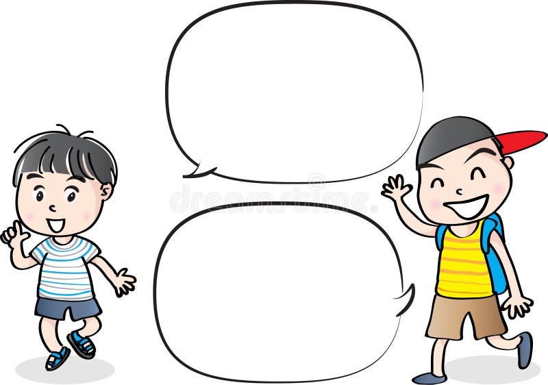 Vector Drawing Kids Talk with Speech Bubble Stock Illustration ...