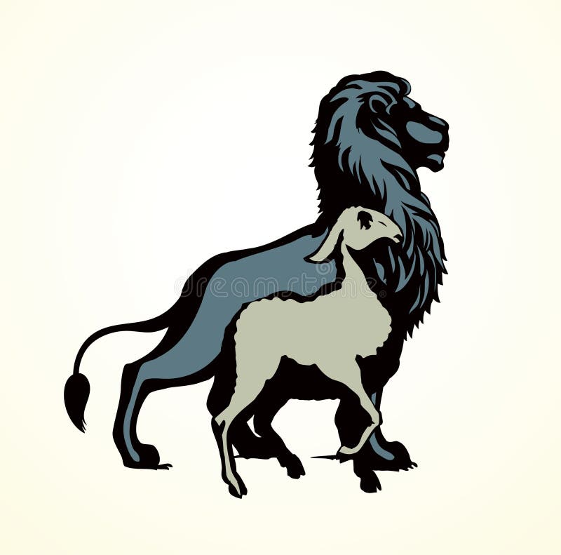 Vector Drawing Lion And Lamb Walks Together Stock Vector Illustration Of Kingdom Friends