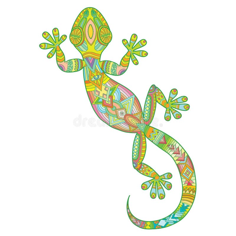 Vector Drawing of a Lizard Gecko with Ethnic Patterns Stock ...