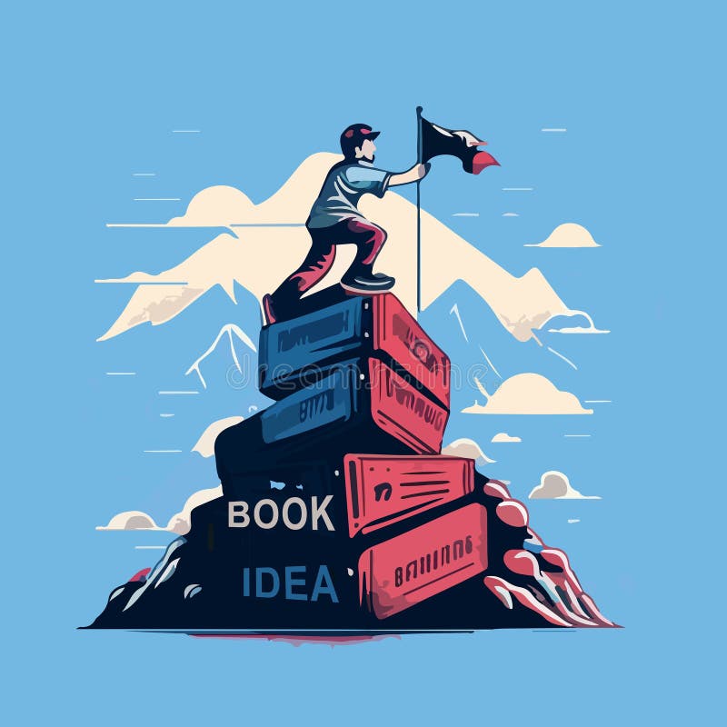 Vector Drawing of a Man Showing the Peak of Knowledge and Books ...
