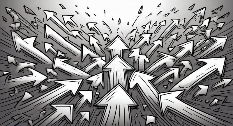 Vector Drawing of Many Arrows Flying in Different Directions. Stock ...