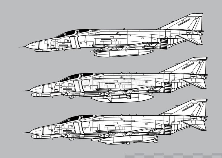McDonnell Douglas F-4E Phantom II. Vector Drawing of Multirole Fighter ...