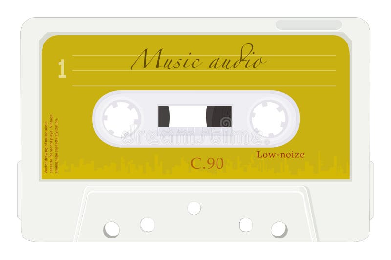 Vector Drawing of Music Audio Cassette for Record Player. Vintage ...