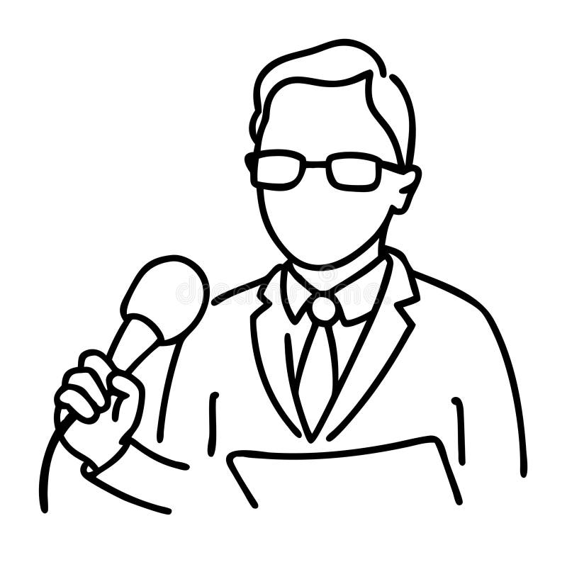 Vector Drawing of News Reporter Holding Microphone for Media and ...