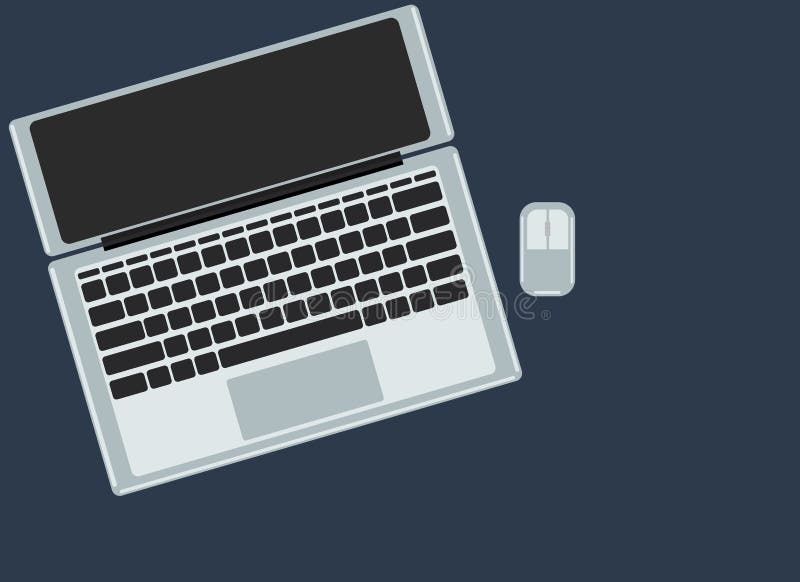 Open Laptop with Keyboard Top View. Wireless Mouse Nearby Stock Vector ...