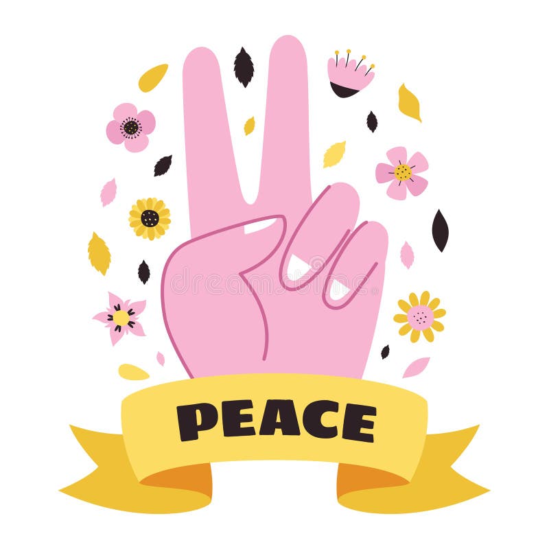 Vector Drawing of Peace Hand Sign Stock Vector - Illustration of emblem ...