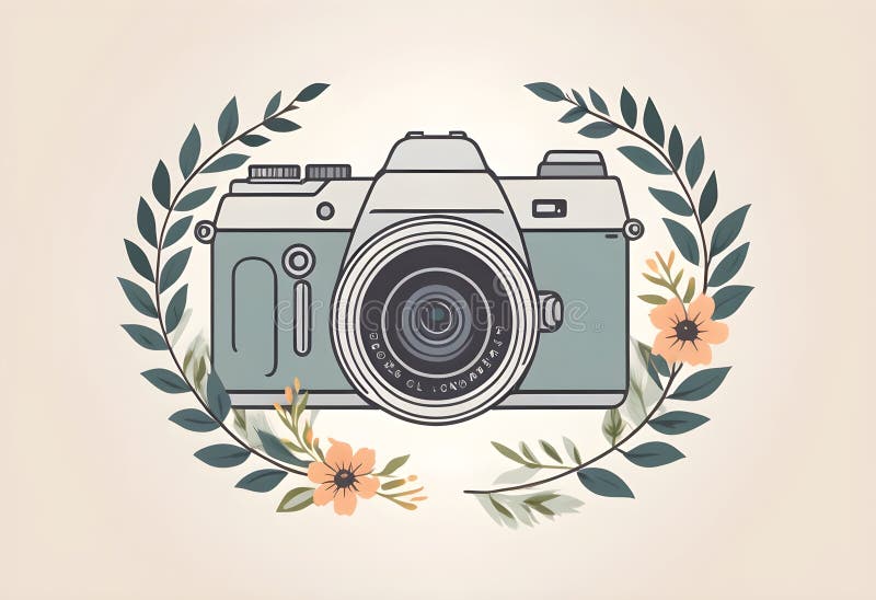 A Vector Drawing of a Photography Camera Wiith Flowers Frame Arround it ...