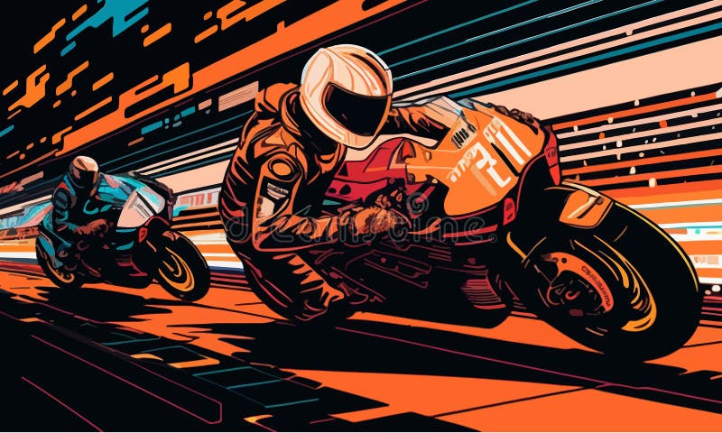 Vector Drawing. Drawing of a Racing Motorcycle on a Circuit Race, for ...