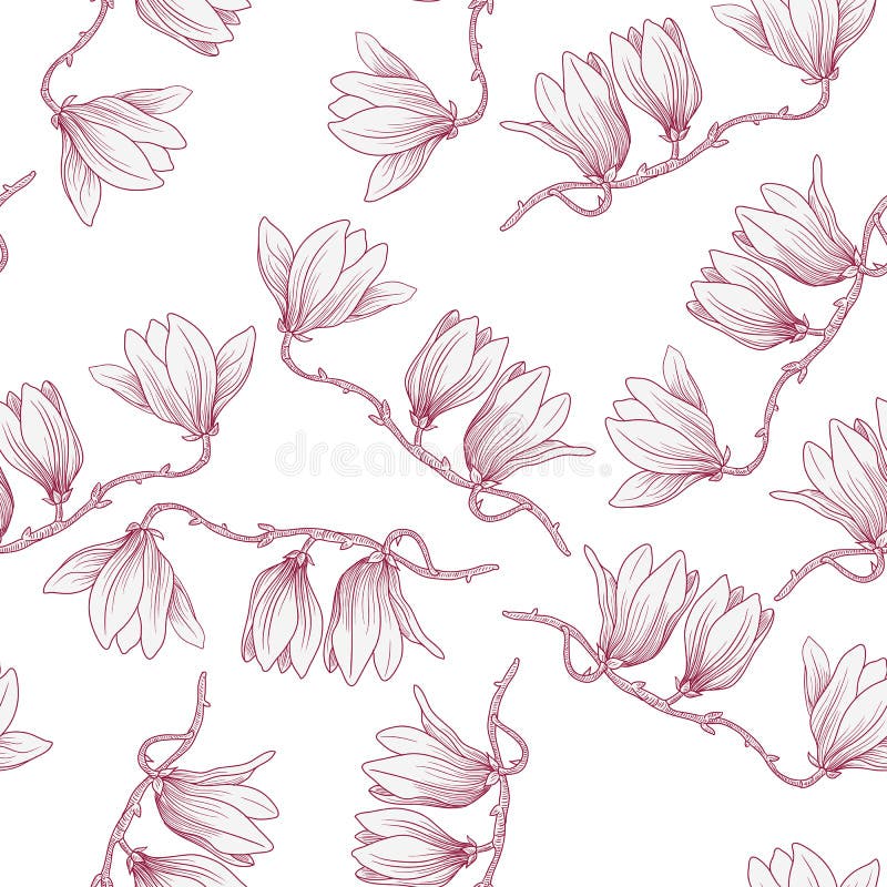 Vector Drawing Seamless Pattern with Branch of Magnolia Stock Vector ...