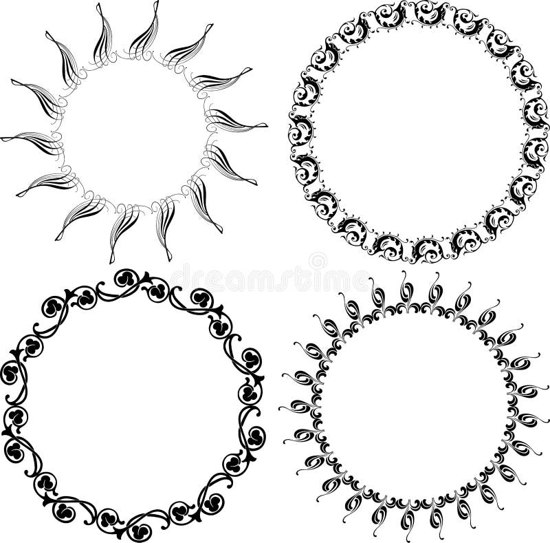 Vector Drawing of Set Decorative Round Frames in Retro Style Stock ...