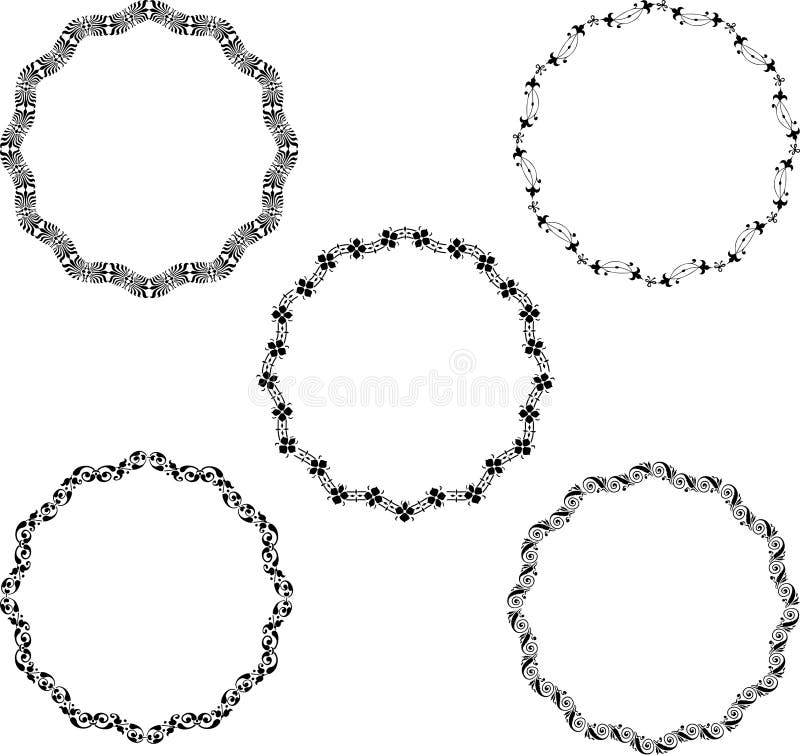Vector Drawing of Set Various Decorative Wavy Circle Frames Stock ...