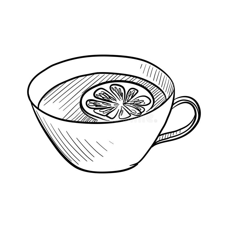 Vector Drawing Sketch of Cup with Tea and Lemon Stock Vector ...