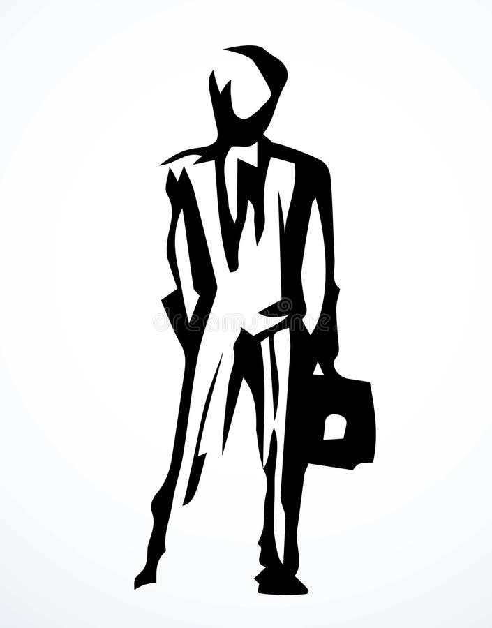 Vector Drawing. Standing Businessman Sign Stock Vector - Illustration ...