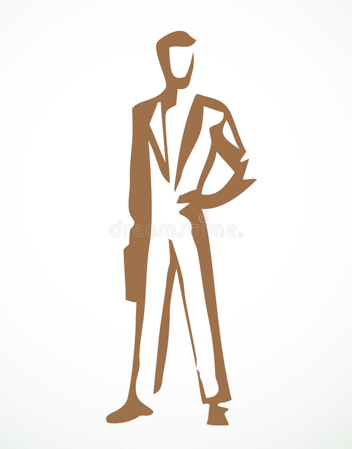 Vector Drawing. Standing Businessman Sign Stock Vector - Illustration ...