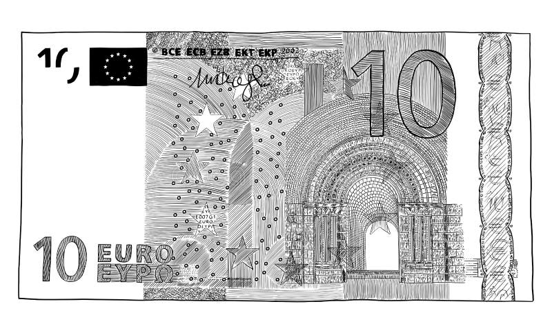 Vector Drawing of Ten Euro Bill or Banknote Stock Vector - Illustration ...