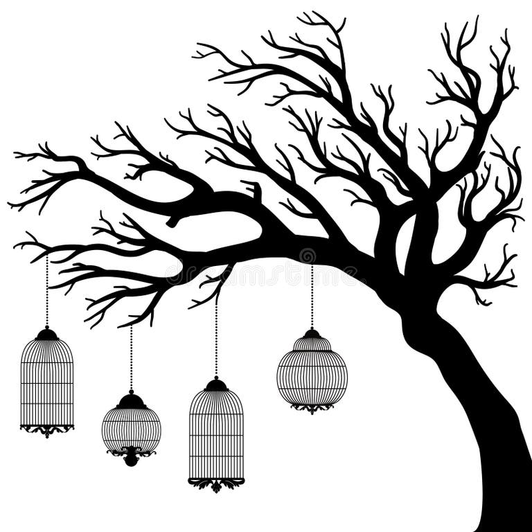 Vector Drawing of the Tree with Cages Stock Vector - Illustration of ...