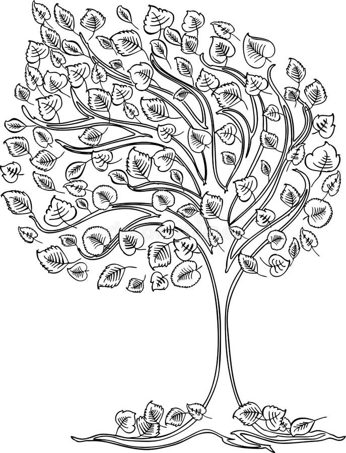 Vector Drawing of a Tree in the Wind Stock Vector - Illustration of ...