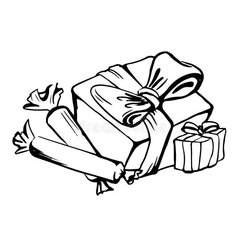 Vector Drawing of Two Boxes with Ribbon and Two Sweets Stock Vector ...