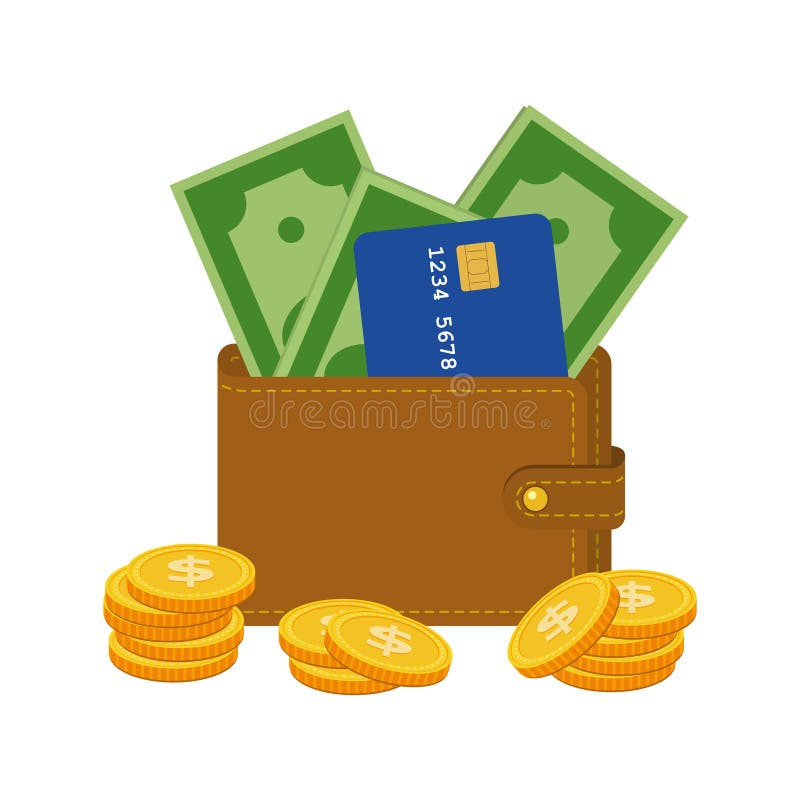 Vector Drawing of a Wallet with Money and a Credit Card Stock Vector ...
