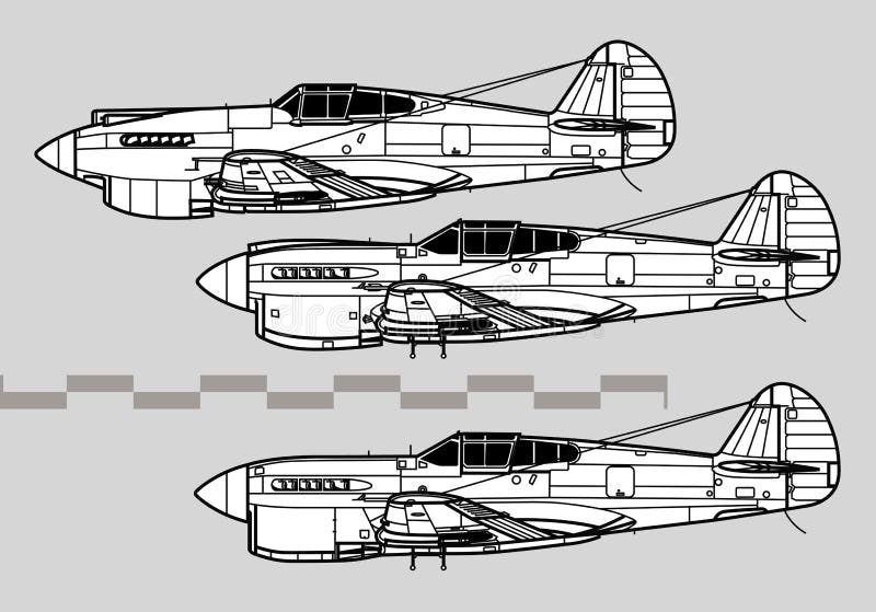 Curtiss P-40 Warhawk. Vector Drawing of World War 2 Fighter. Stock ...