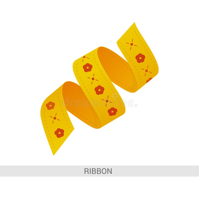 Vector Drawing. Yellow Ribbon with a Red Pattern on a White Background ...