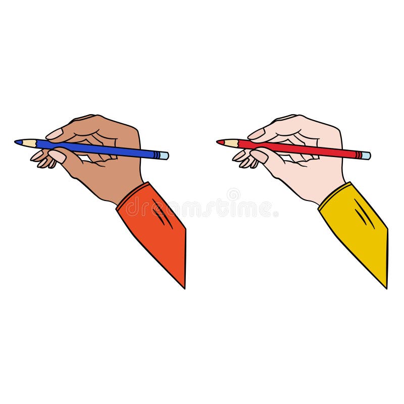 Hand with Blue and Red Pencil. Mockup Stock Vector - Illustration of ...