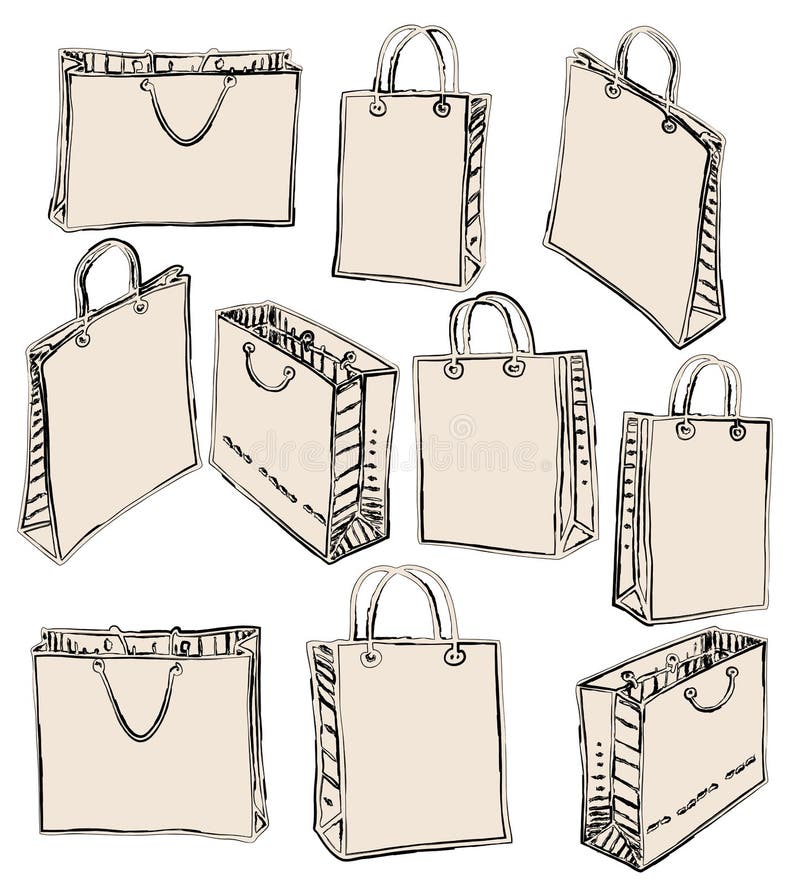 Vector Drawings of Set Various Paper Bags for Purchases Stock Vector ...