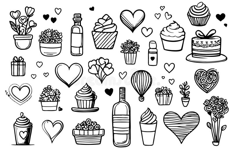 Vector with Drawings for Valentine S Day. Sketch Set Hand Drawn Design ...