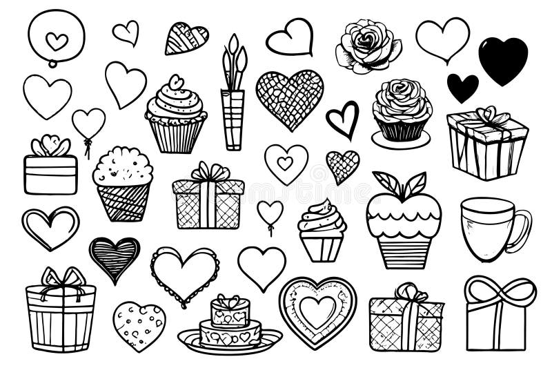 Vector with Drawings for Valentine S Day. Sketch Set Hand Drawn Design ...