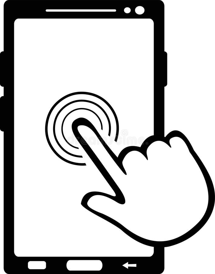 Vector Drawn Illustration Black and White Icon Hand Touchscreen ...