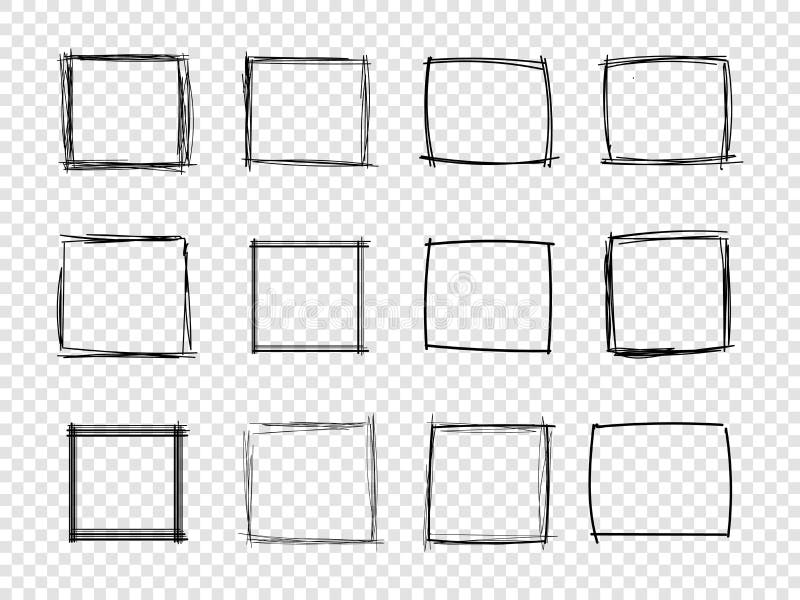 Vector Drawn Scribble Square Frames Isolated on Light Transparent ...