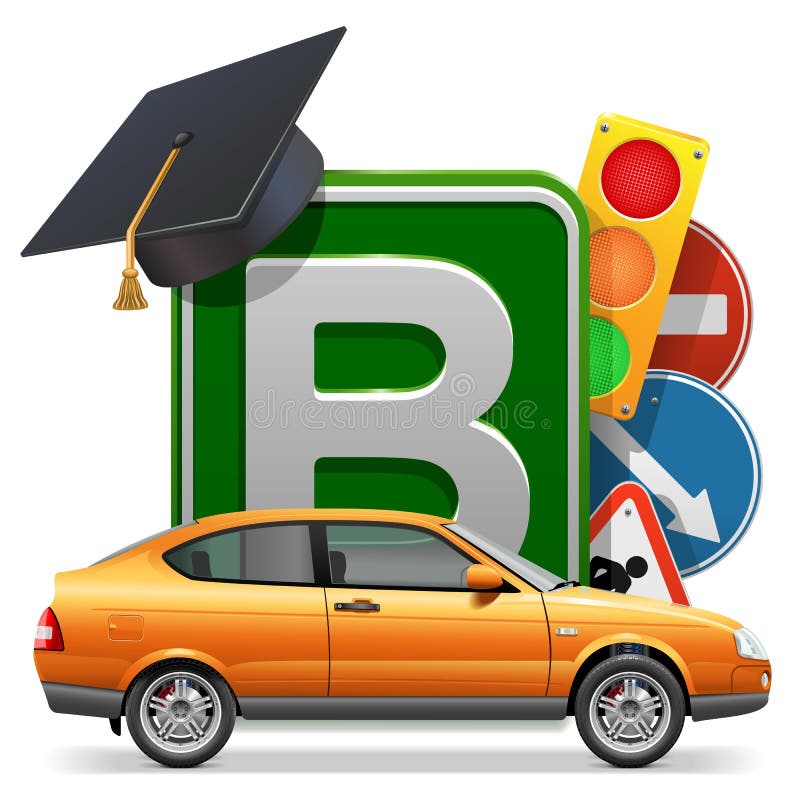 Vector Driving School Concept with Car Stock Vector - Illustration of ...