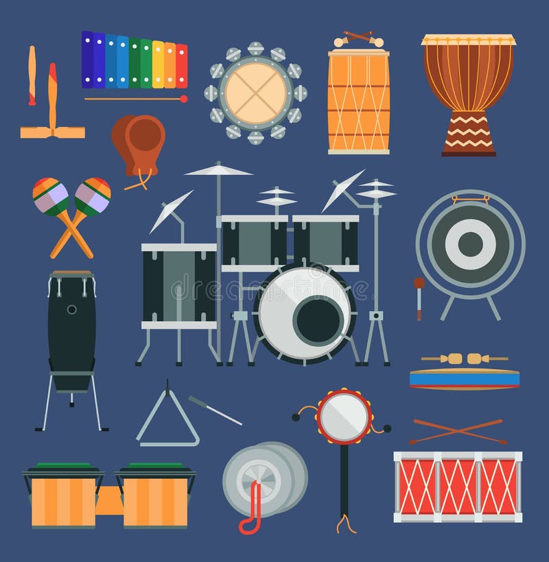 Vector Drum Percussion Musical Instruments Flat Style Classical ... Vector Drum Percussion Musical Instruments Flat Style Classical ...
