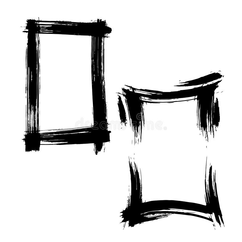 Vector Dry Brush Frames. Hand Drawn Artistic Frames. Black and White ...