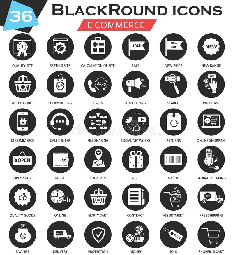 Vector E-commerce Circle White Black Icon Set. Ultra Modern Icon Design ...