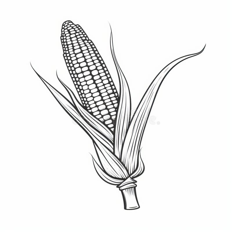 Vector Ear of Corn. Farm Vegetable Outline Icon, Drawing Monochrome ...