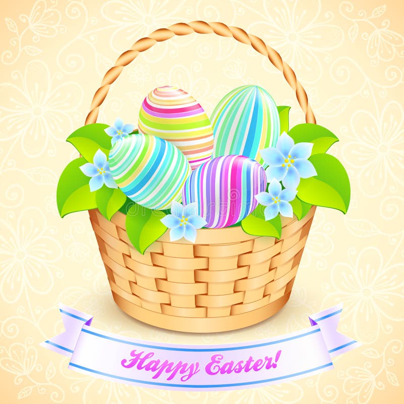Easter Bucket with Flowers and Decorated Eggs Stock Vector ...