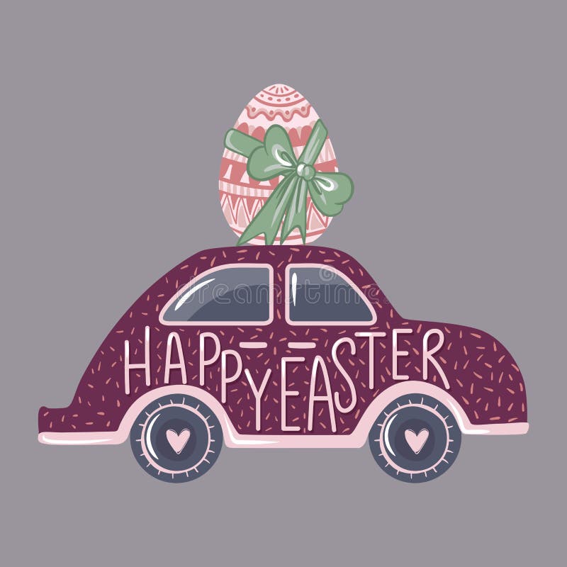 Vector Easter Car with Egg. Greeting Card. Spring Illustration Stock ...