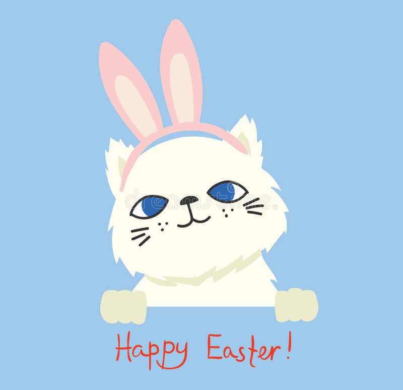 Vector Easter Card with Cat and Spring Flowers. Happy Easter Background ...