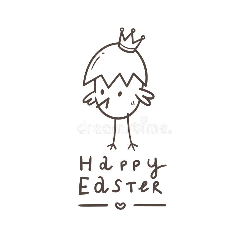 Vector Easter Card with Cute Cartoon Chicken. Doodle Line Art Character ...
