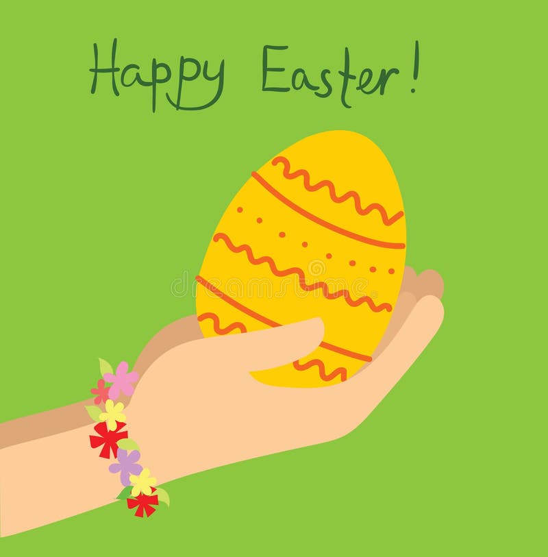 Vector Easter Cards with People Holding the Eggs and Hand Drawn Text ...