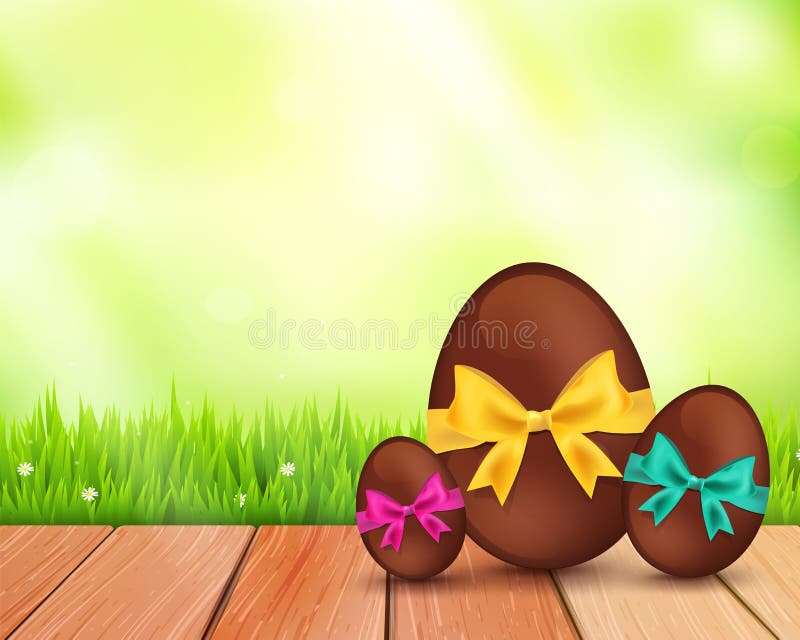Vector Easter Chocolate Eggs on Rustic Wooden Stock Vector ...