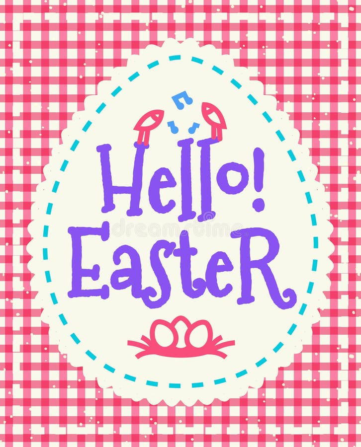 Vector Easter Greeting Card with Wish - Hello Easter, Symbol Birds and Eggs Colorful Style Stock ...
