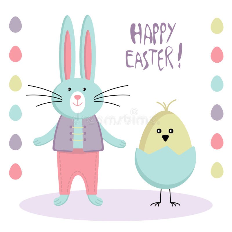 Vector Easter Illustration. Cute Easter Bunny and Easter Eggs ...